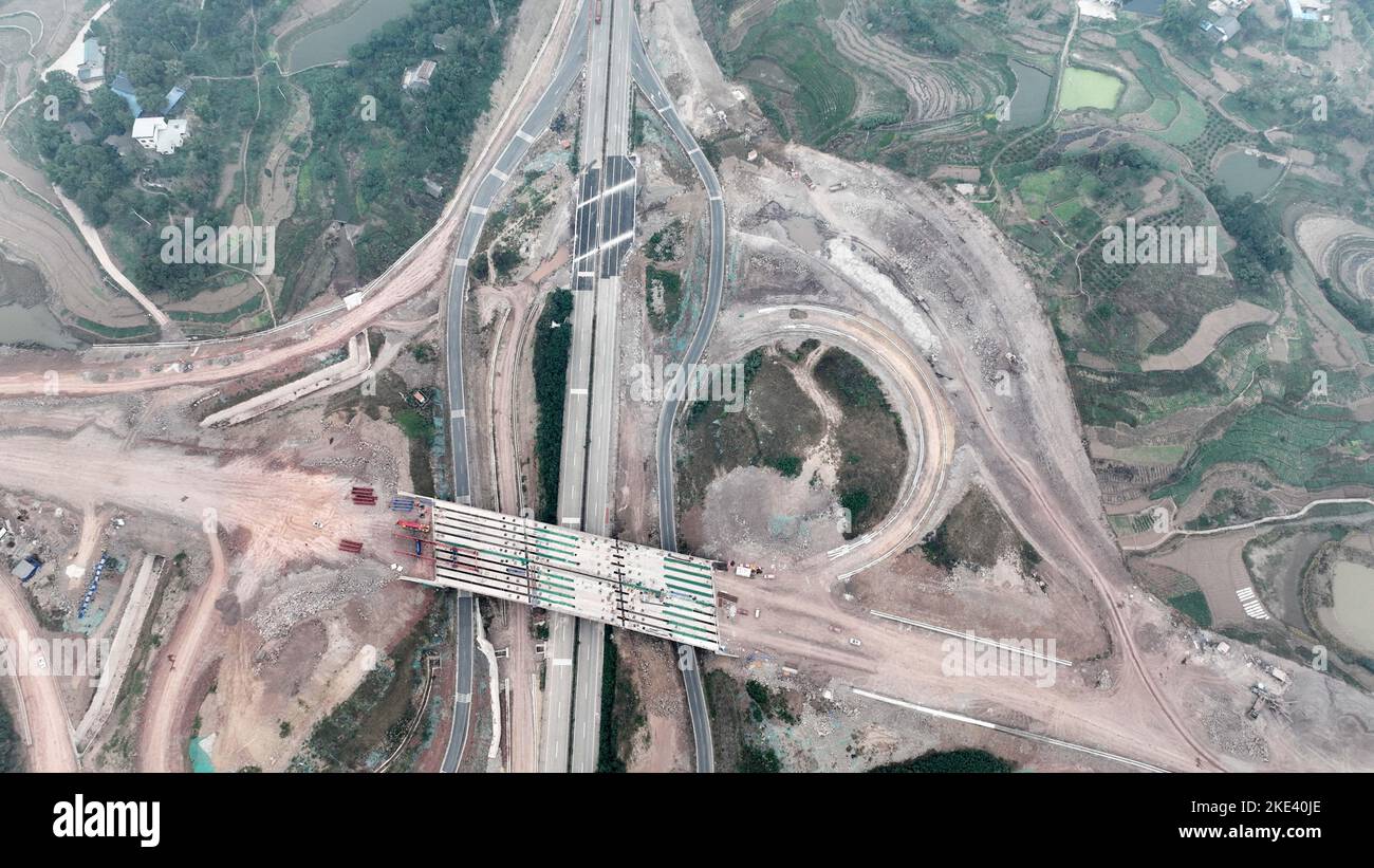 CHONGQING, CHINA - NOVEMBER 10, 2022 - Aerial photo shows the roadbed ...