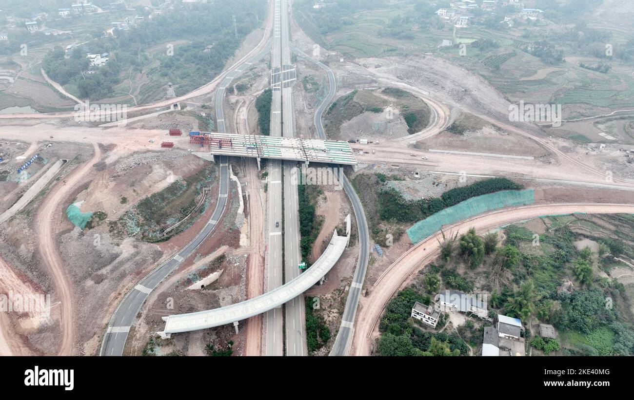 CHONGQING, CHINA - NOVEMBER 10, 2022 - Aerial photo shows the roadbed ...