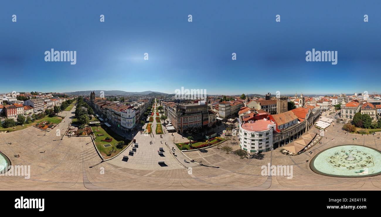 360 degree panoramic landscape panorama of Republic square in Braga ...