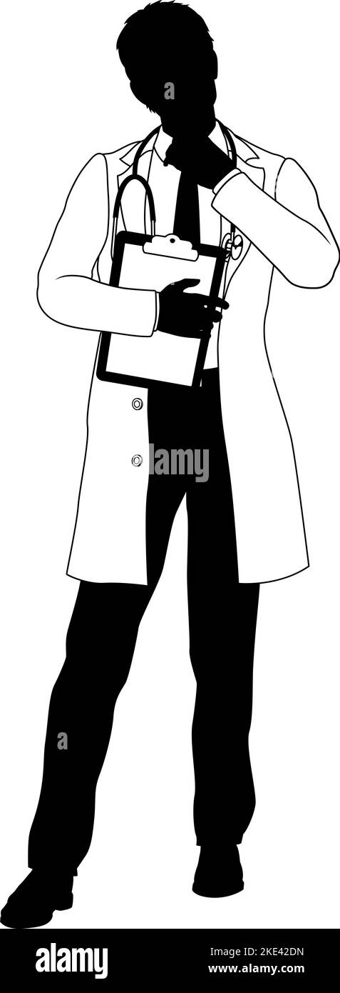 Doctor Man and Clipboard Medical Silhouette Person Stock Vector Image ...