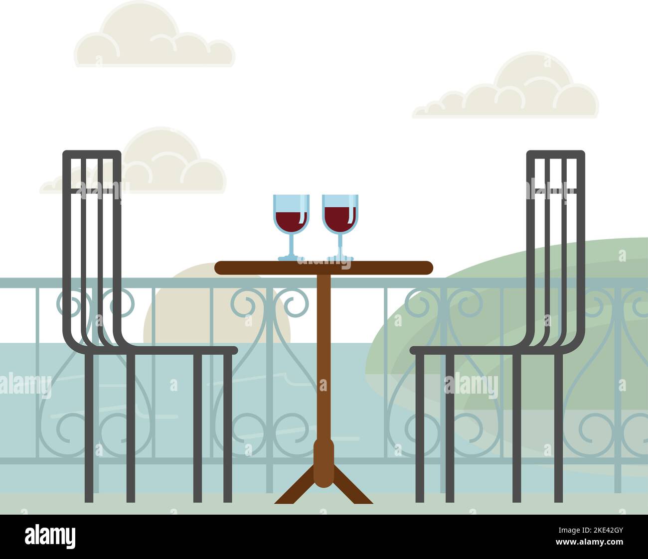Romantic Scene Wine Glasses Sunset Sea View Stock Vector Image & Art ...