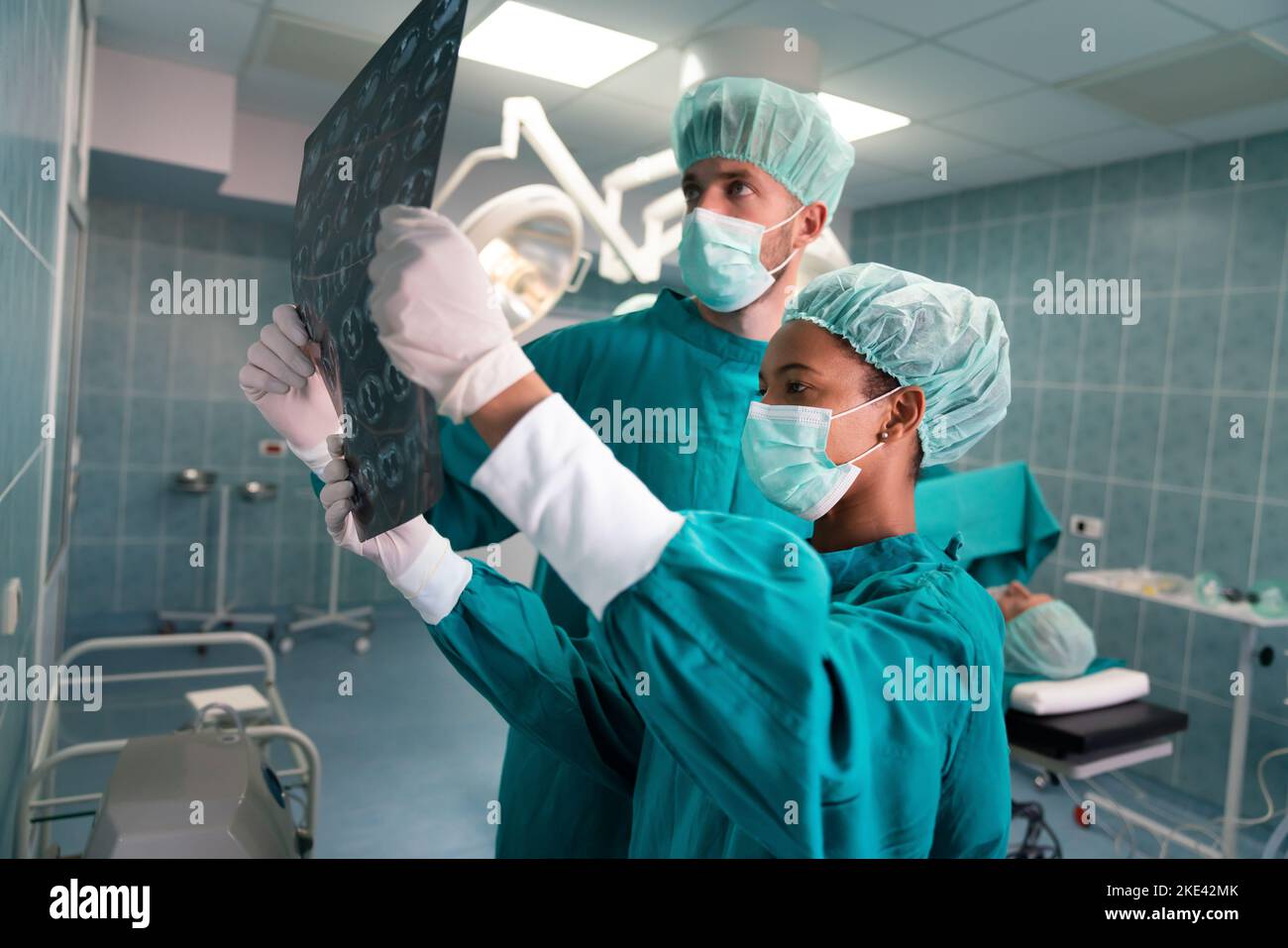 Healthcare and medical concept. Group of doctors looking at x-ray ...