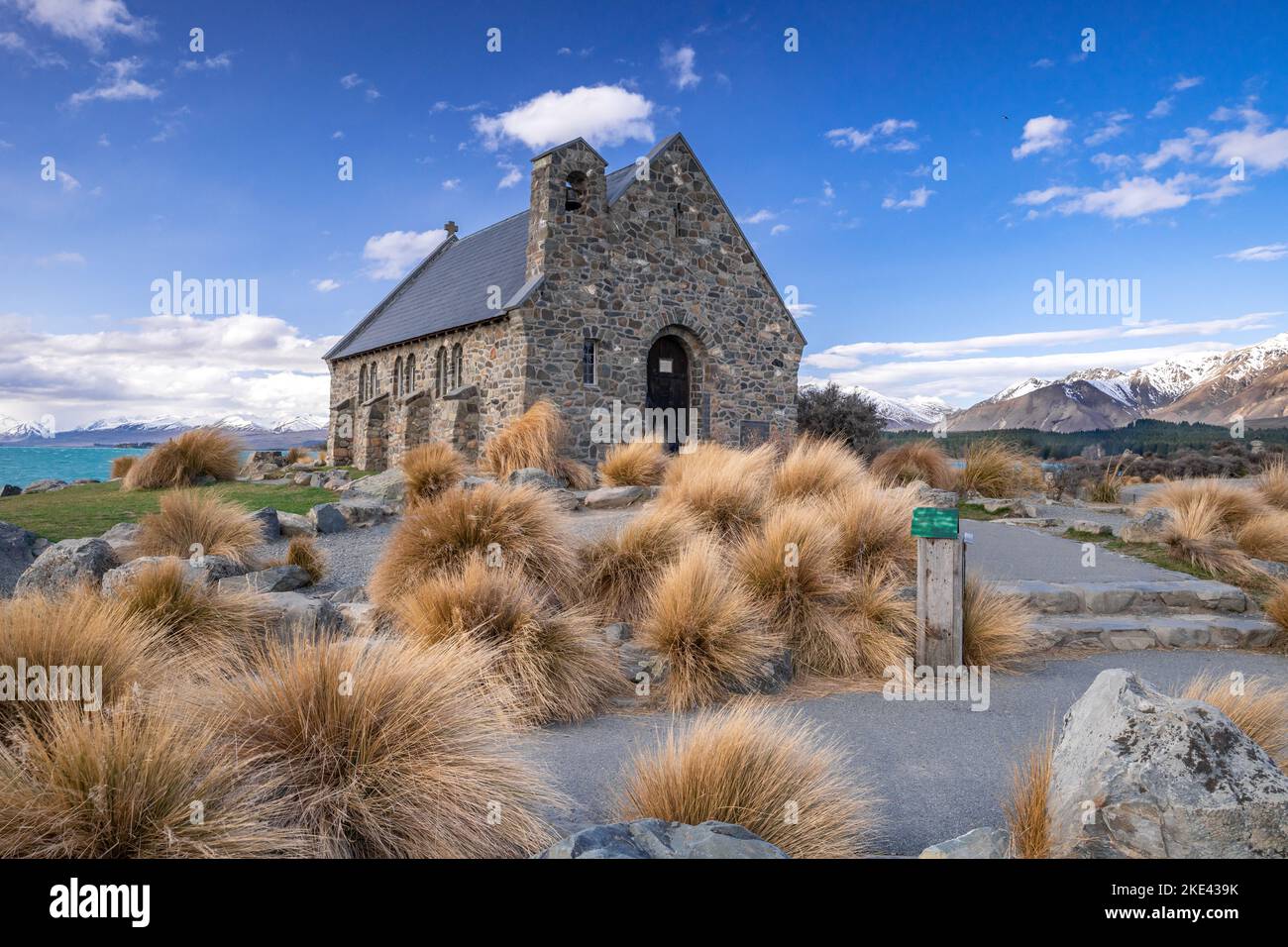 The Church Of Good Shepherd in late winter with beautiful snow capped ...