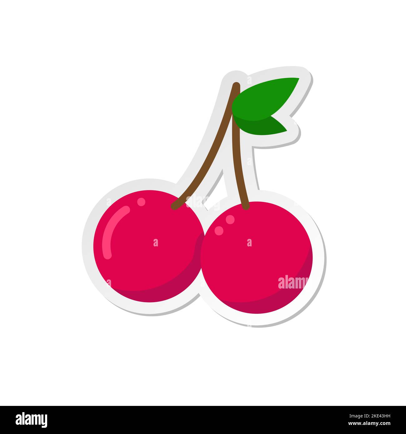 Ripe cherry clipart icon with leaf. flat vector illustration Stock ...