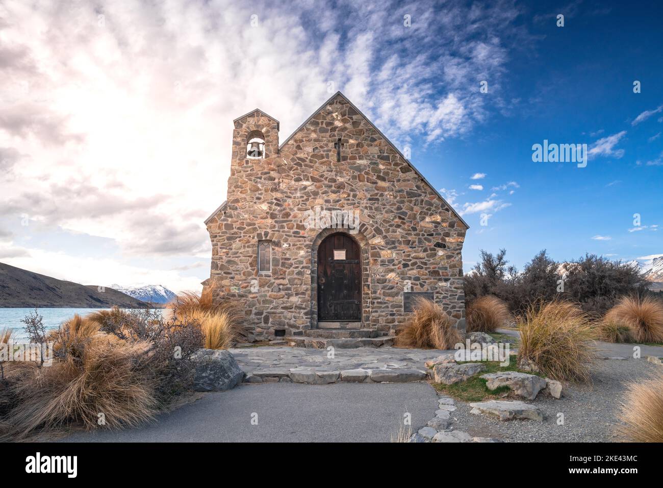 The Church Of Good Shepherd in late winter with beautiful snow capped ...