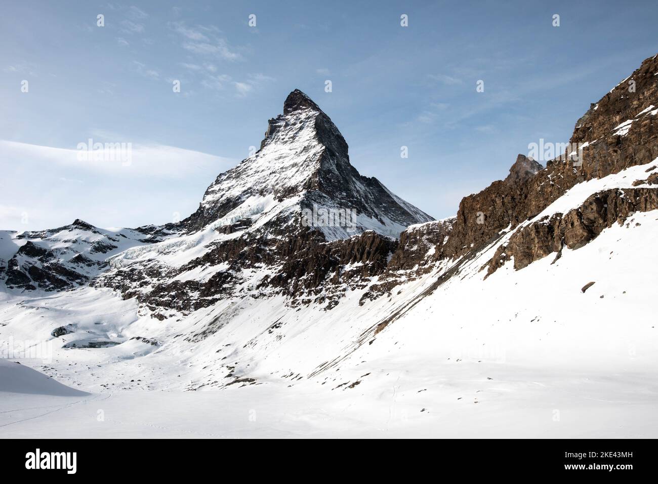 Ski slopes in Zermatt, Swiss Alps and Matterhorn Stock Photo - Alamy