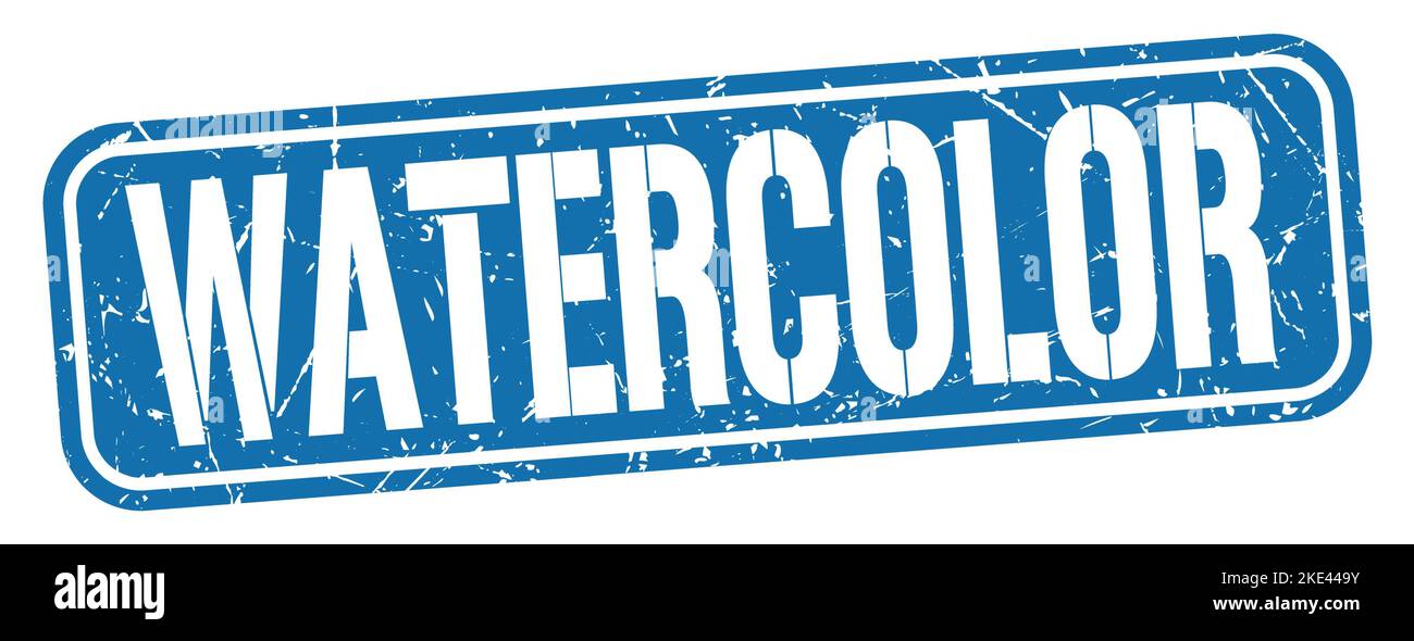 WATERCOLOR text written on blue grungy stamp sign Stock Photo - Alamy