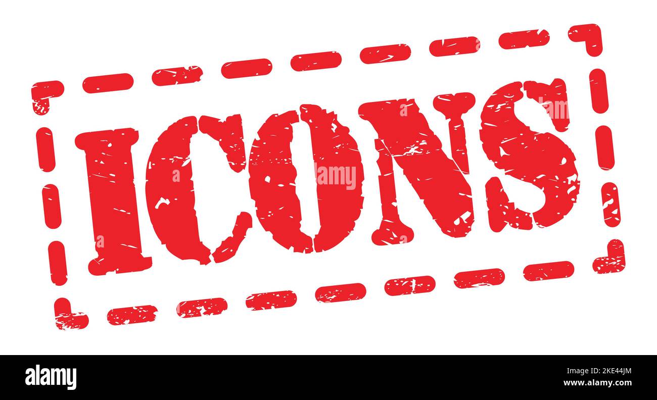ICONS text written on red dash stamp sign Stock Photo - Alamy
