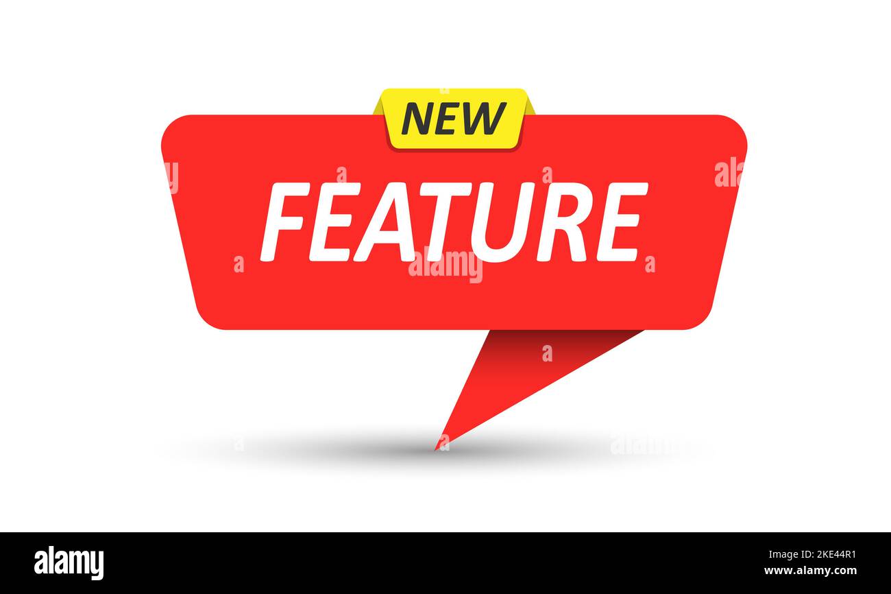 New Feature. Vector banner, pointer, sticker, label or speech bubble ...