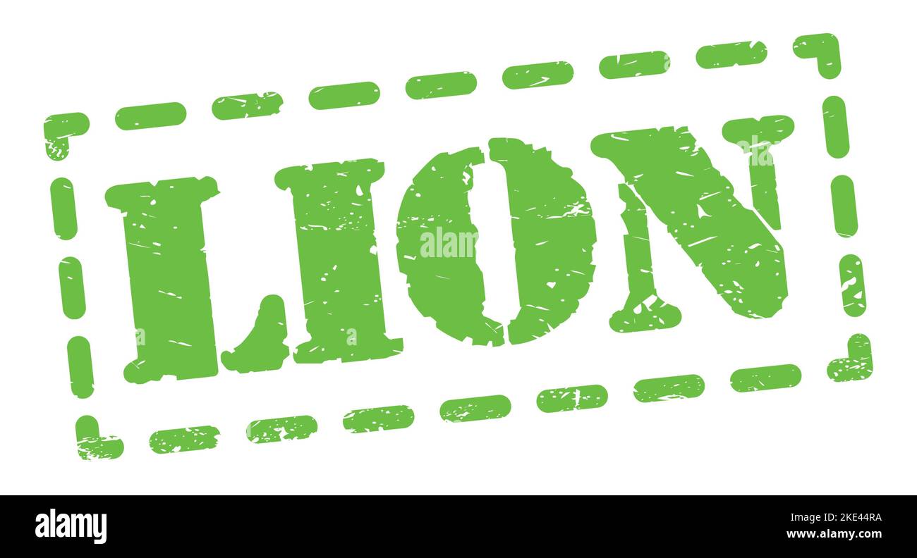 LION text written on green dash stamp sign Stock Photo - Alamy