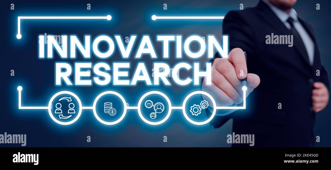 Text caption presenting Innovation Research. Business approach Existing ... Text caption presenting Innovation Research. Business approach Existing ...