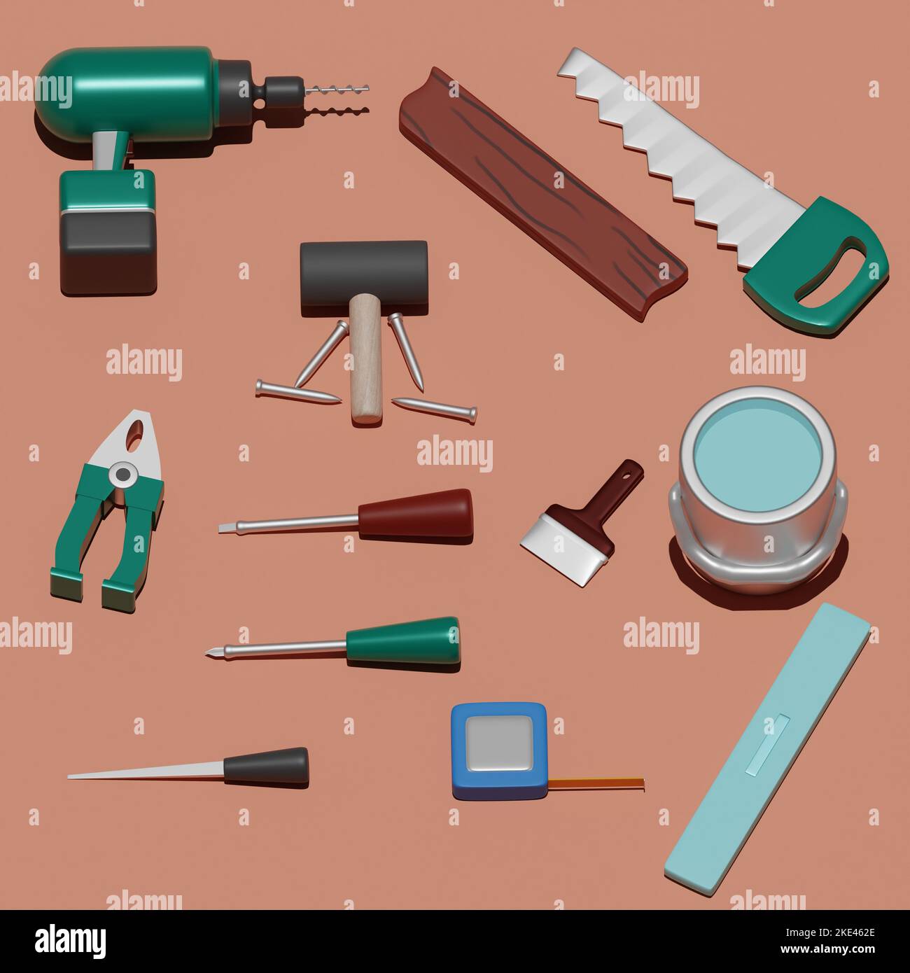 A 3D rendering of a carpenter set on a pastel background, perfect for a ...