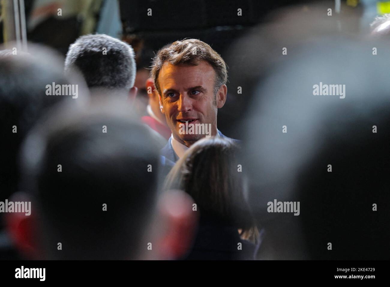 French President Emmanuel Macron delivers his speech at the French Navy ...