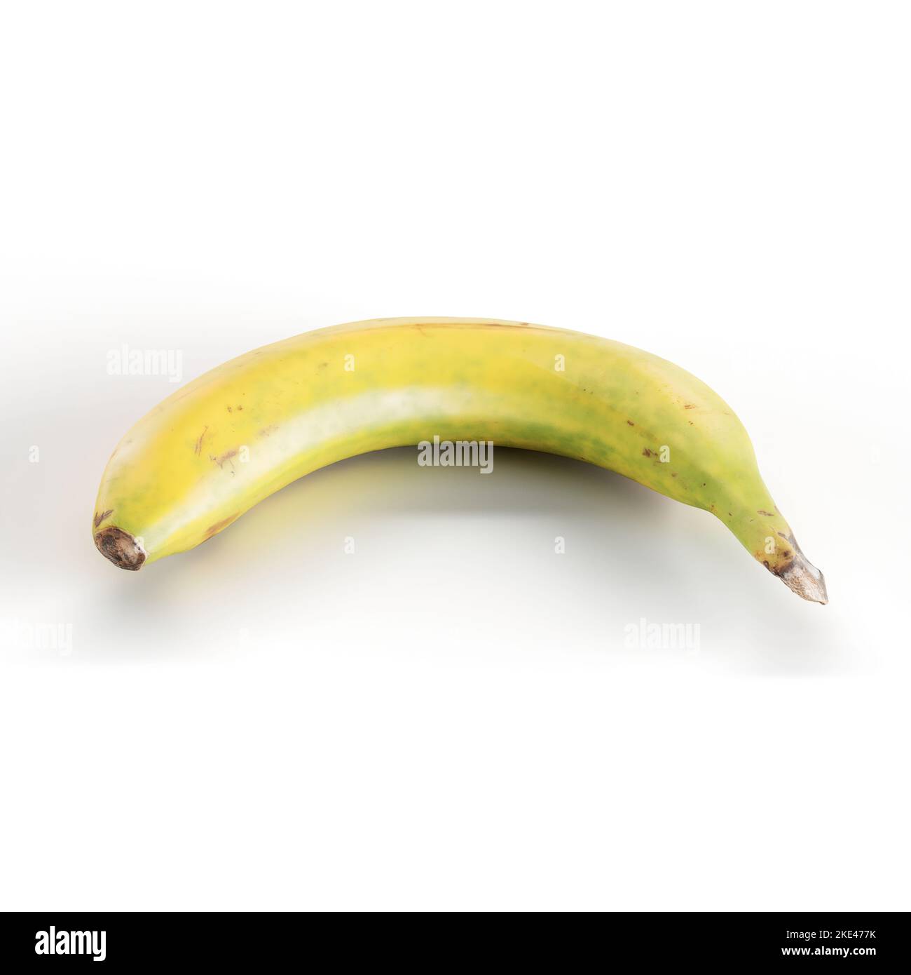 A photorealistic 3D render of a yellow-green banana isolated on a white ...