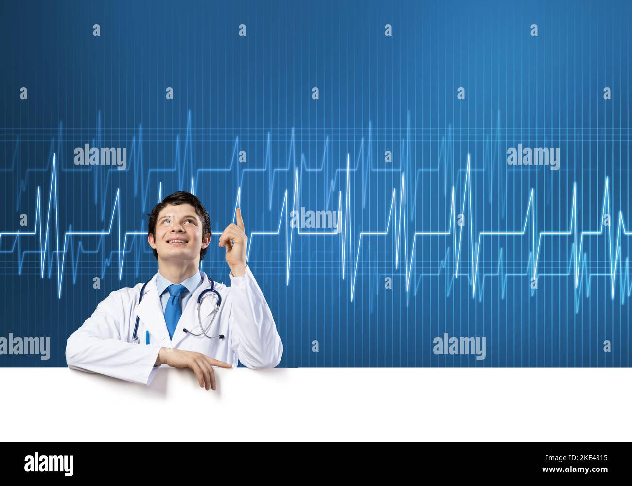 Doctor with banner Stock Photo - Alamy