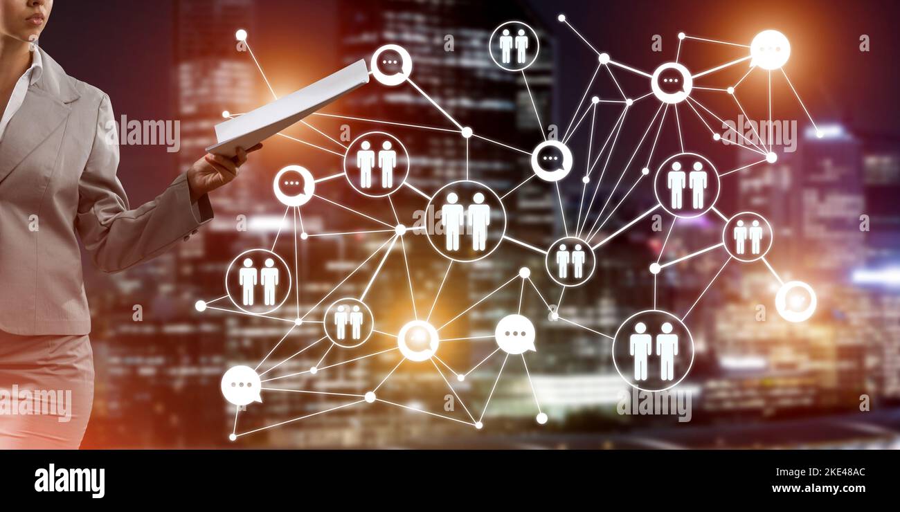 Concept of modern business networking that connect and cooperate people ...