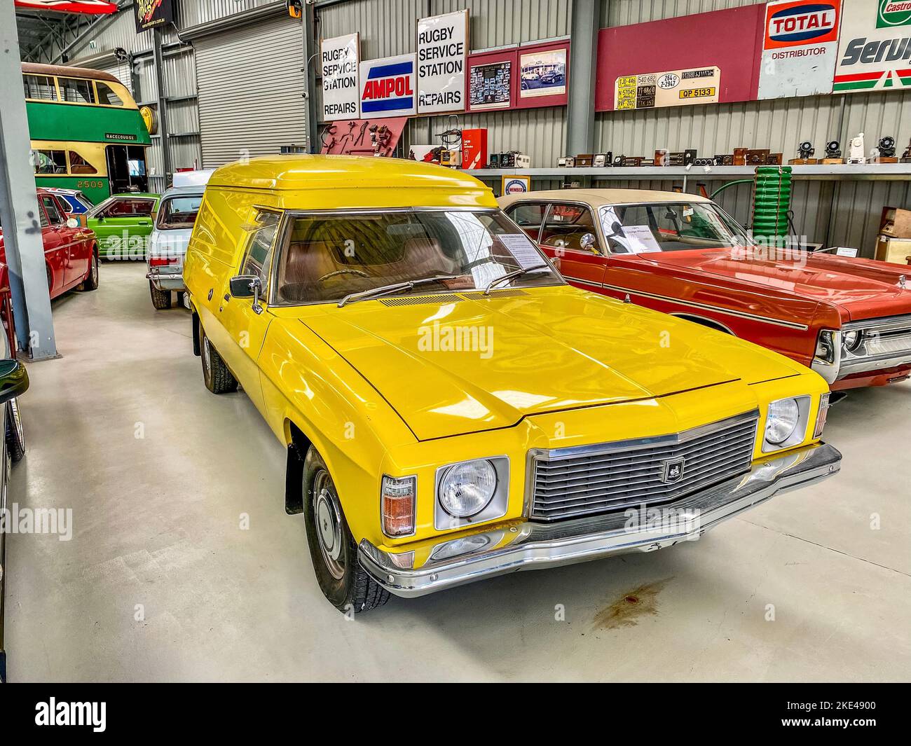 A closeup of a yellow Holden Panel Van on Display at the National ...