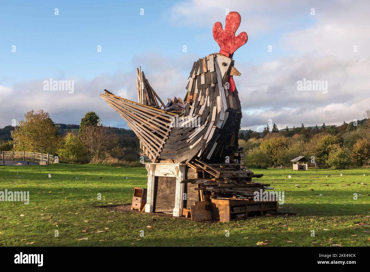A bonfire in the shape of a giant chicken, the theme for Bonfire Night ...