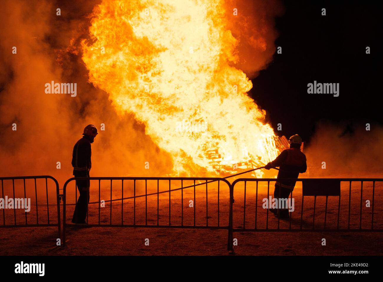 Firefighters putting out a fire. Accident and disaster. Protection ...