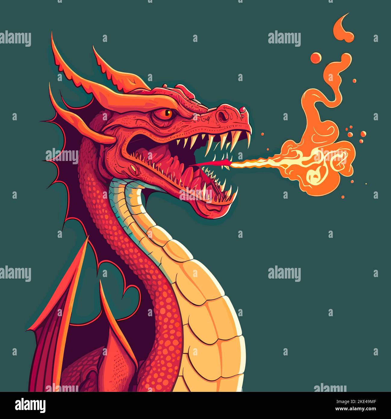 A colourful illustration of a dragon spitting fire Stock Vector Image ...