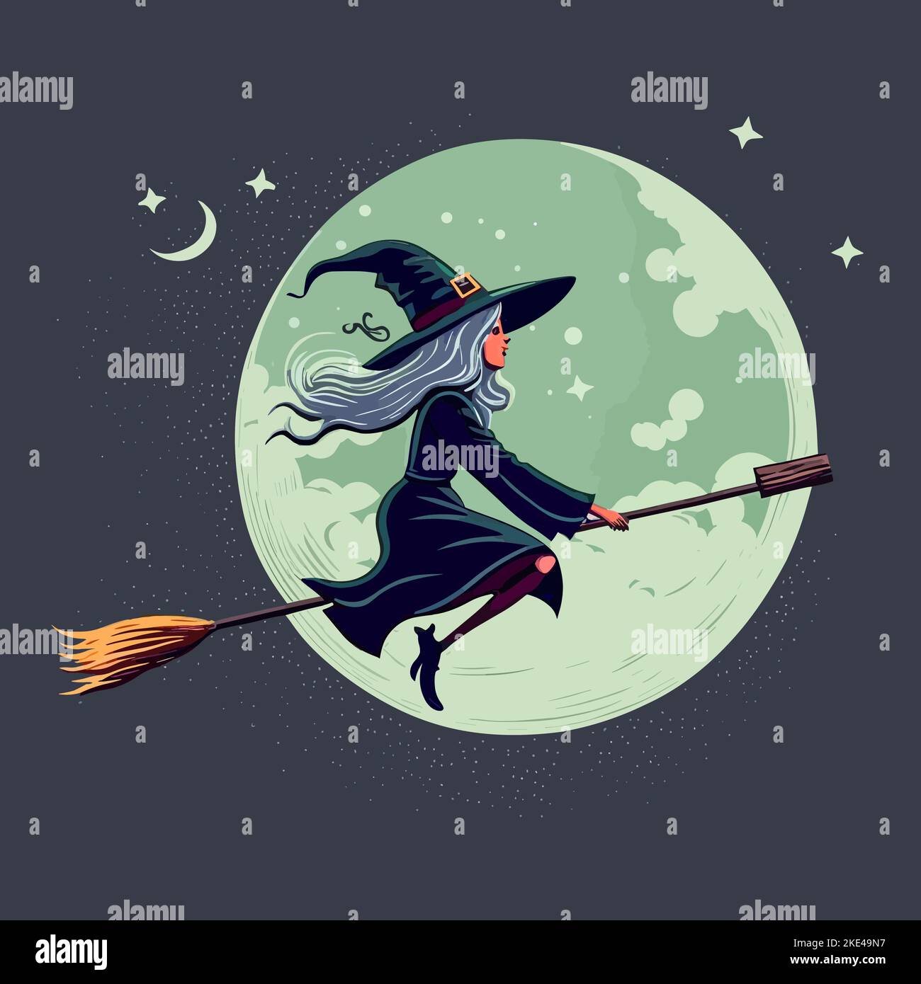 Witch riding on a broom hi-res stock photography and images - Alamy