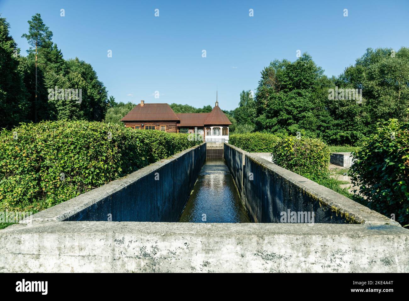 The view of an inactive small hydroelectric power plant on the Lama ...