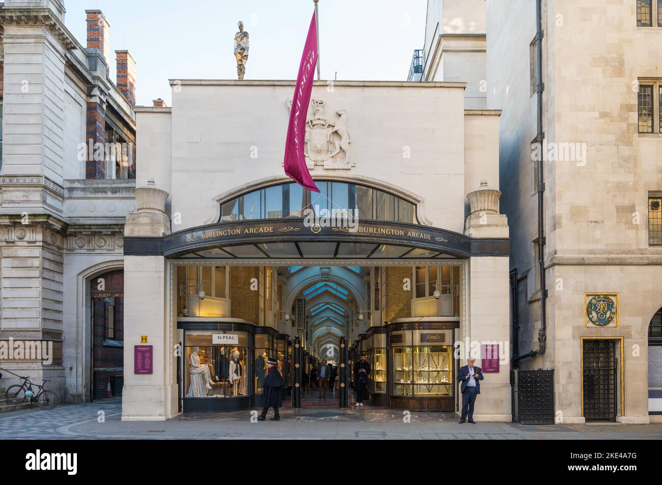 People at the Burlington Gardens entrance to Burlington Arcade, Mayfair ...