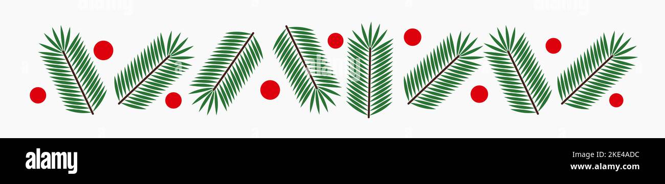 Christmas fir branches and red berries border for design. Vector ...