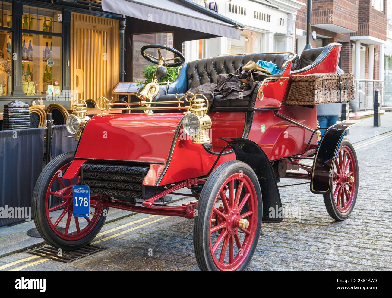 Thought to be a 1904 Ford, 2 cylinder,10 hp, veteran car parked on a ...