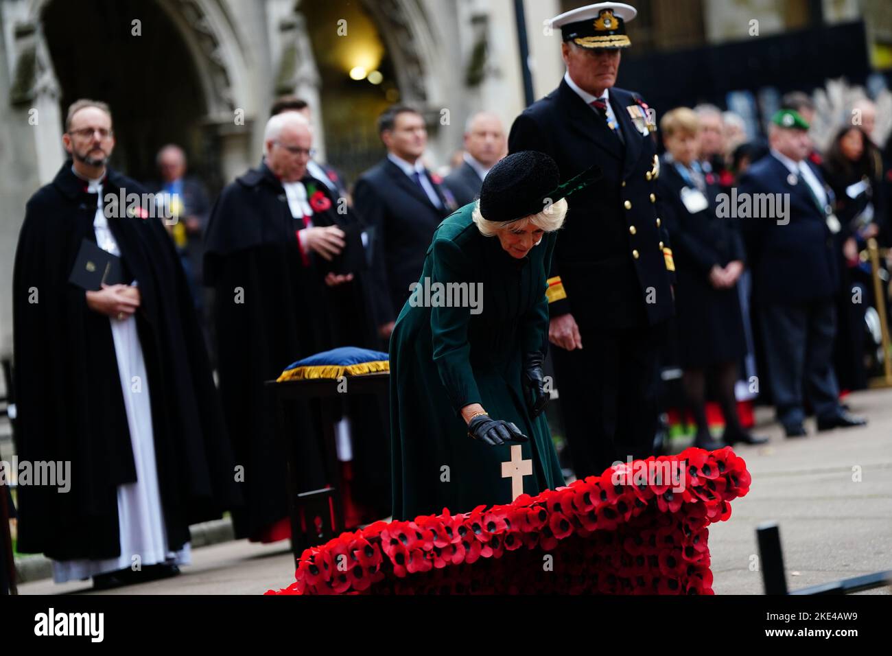 The Queen Consort, Patron of the Poppy Factory, during a visit to the ...