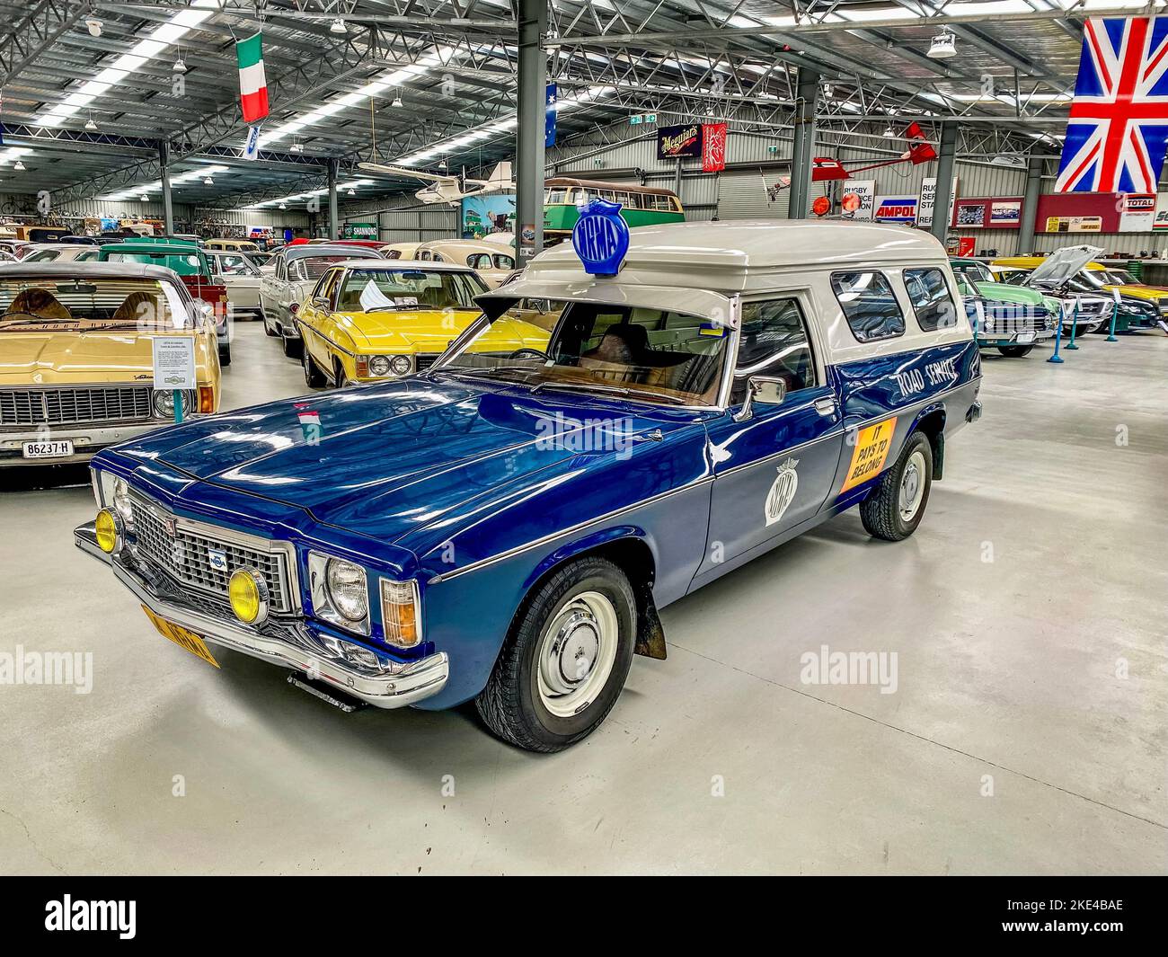 A classic blue Holden HZ panel van on display at the National Transport ...