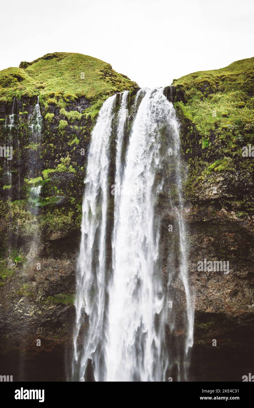 Seljalandsfoss waterfall, Gljufrabui Iceland - vertical drone photo ...
