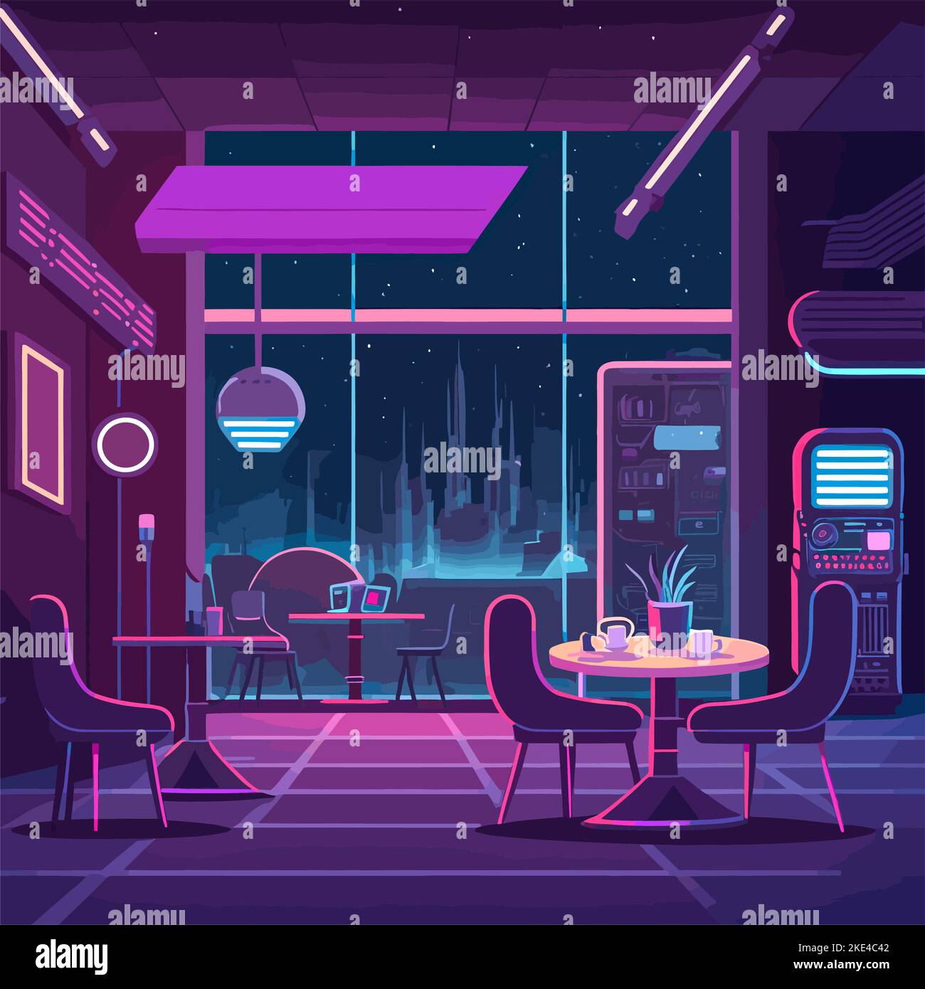 A futuristic cyberpunk cafe in purple Stock Vector Image & Art - Alamy