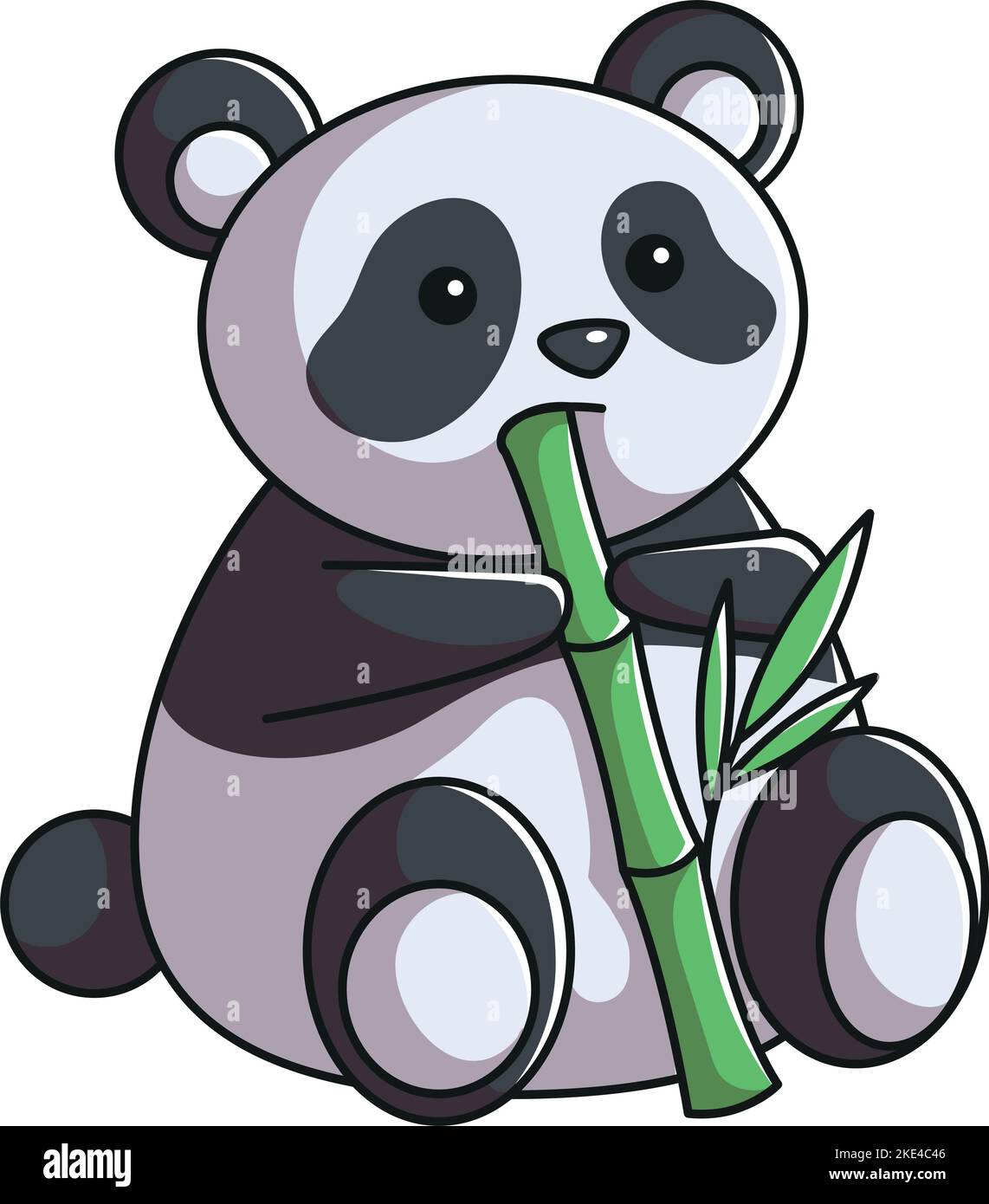 A Cute Cartoon Panda Eating A Bamboo Plant Isolated On White Background