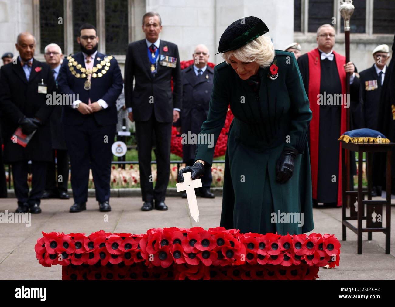 The Queen Consort, Patron of the Poppy Factory, lays a Remembrance ...