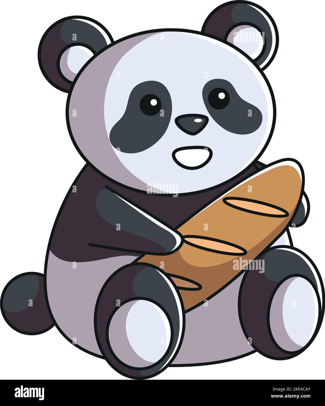 A cute cartoon panda holding a bread isolated on white background Stock ...