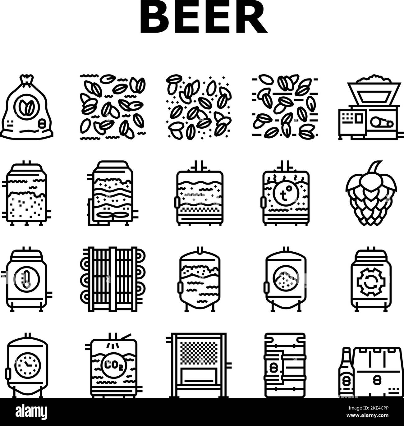 beer production brewery factory icons set vector Stock Vector Image ...