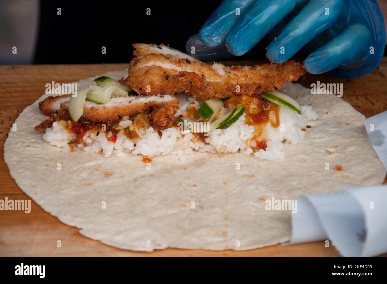 Preparing a Japanese Chicken Curry Wrap, Harringay Market, Harringay ...