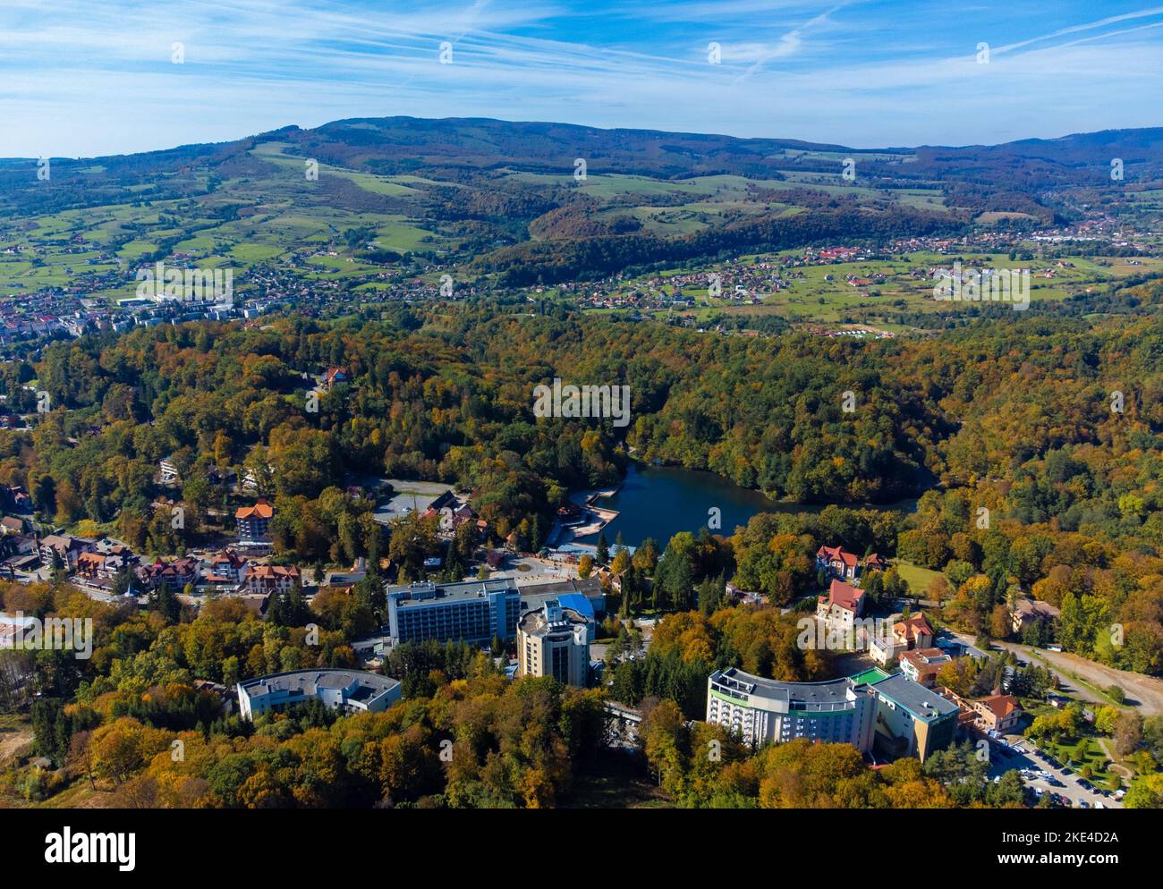 Aerial view of Sovata resort - Romania in autumn Stock Photo - Alamy