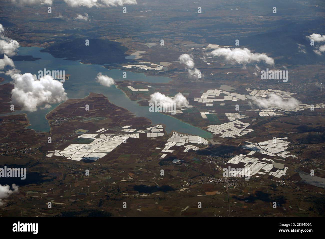 lakes of Leon Guanajuato aerial panorama landscape from airplane mexico ...