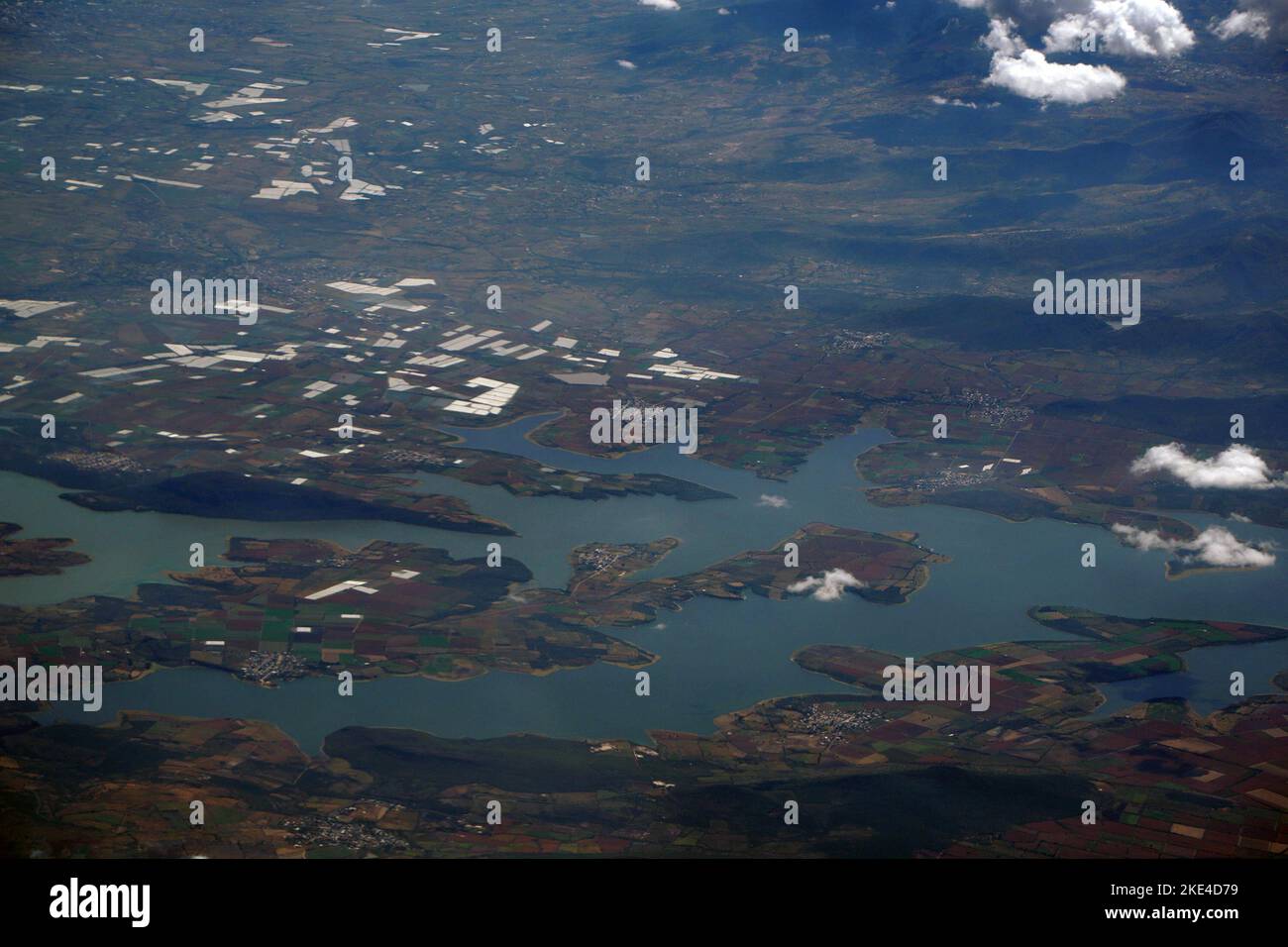 lakes of Leon Guanajuato aerial panorama landscape from airplane mexico ...