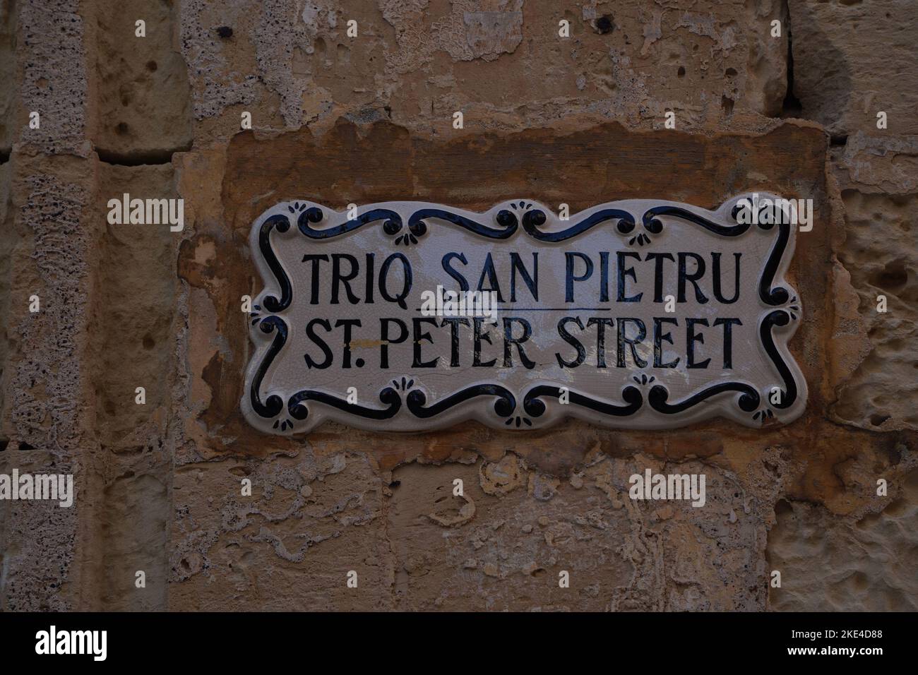 Malta Medina medieval village stone building street sign Stock Photo ...