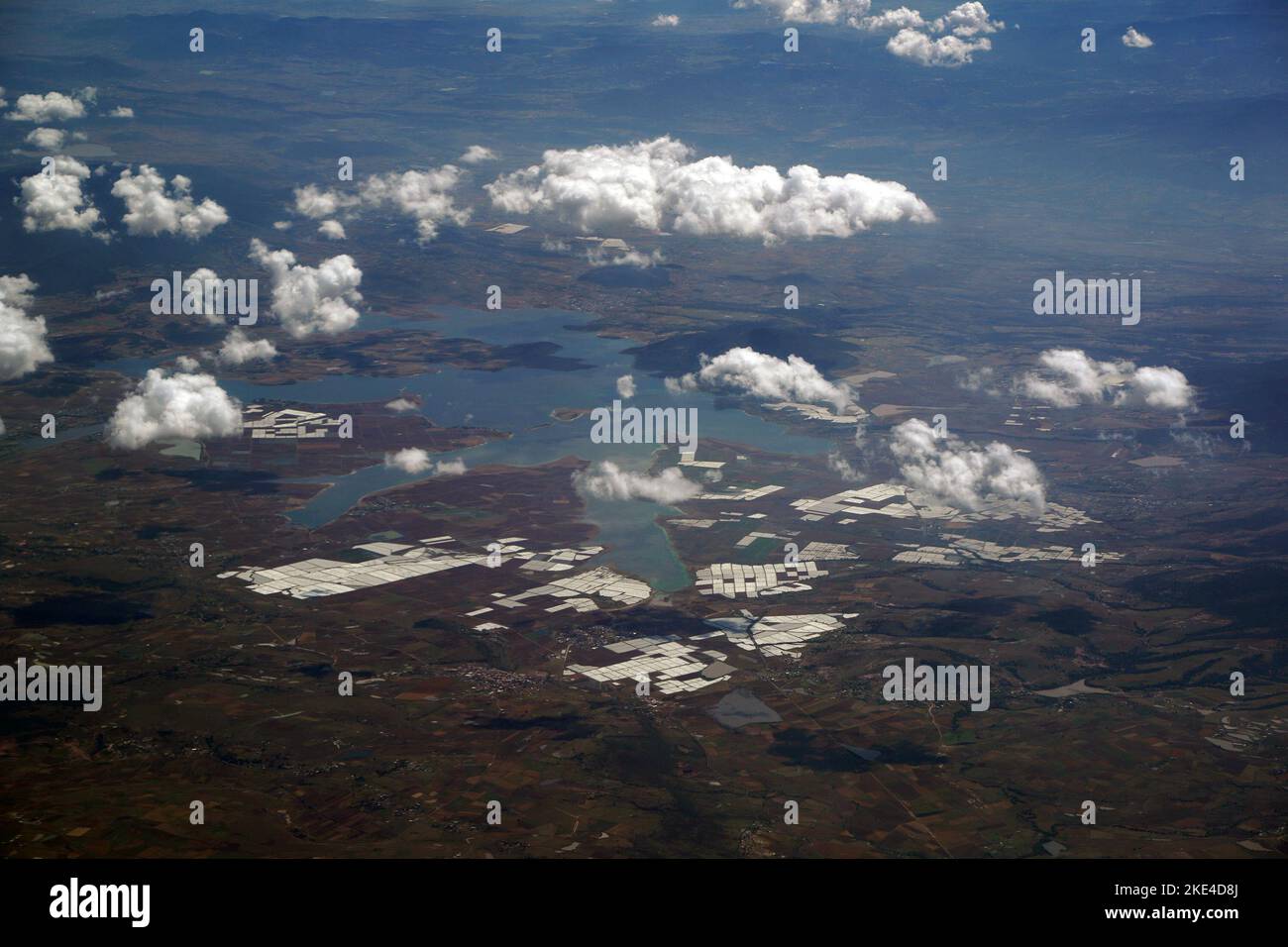 lakes of Leon Guanajuato aerial panorama landscape from airplane mexico ...