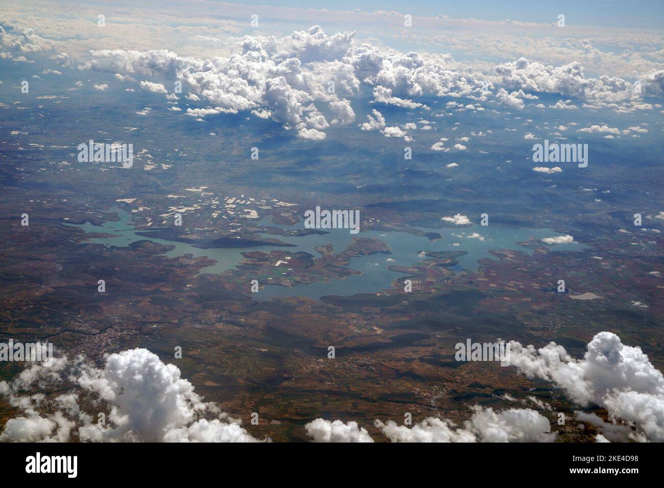 lakes of Leon Guanajuato aerial panorama landscape from airplane mexico ...