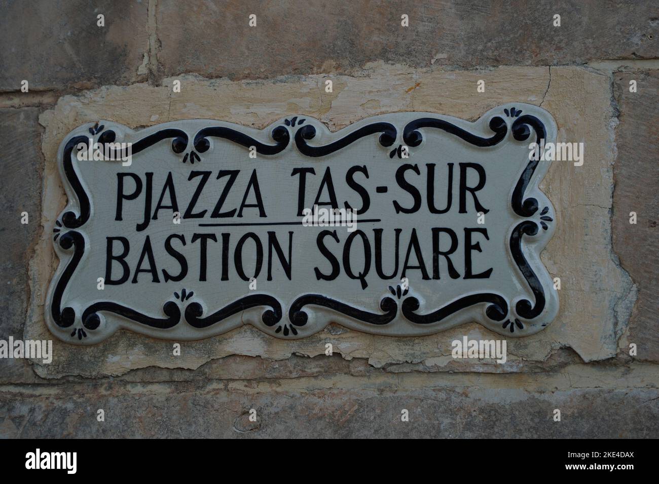 Malta Medina medieval village stone building street sign Stock Photo ...