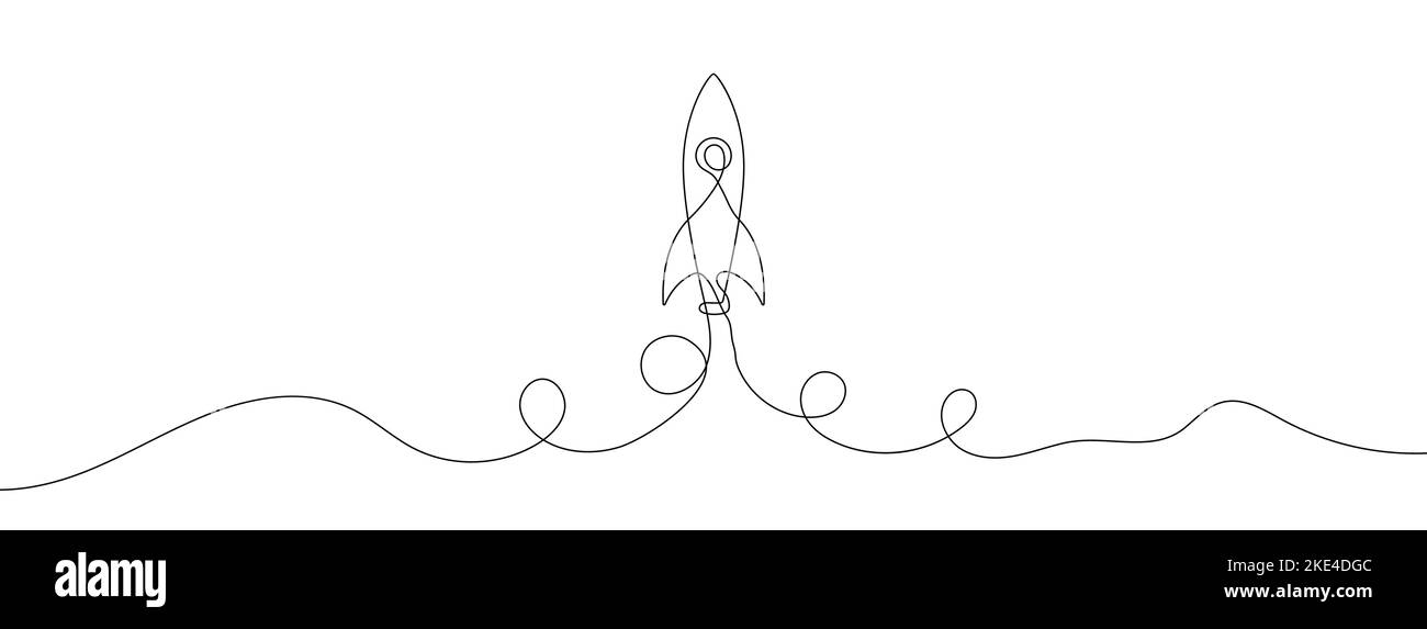 One continuous line drawing of spacecraft. Vector illustration. Rocket ...