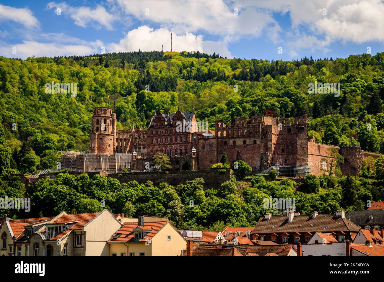A scenic shot of the ruined Castle of Heidelberg in Heidelberg, Germany ...