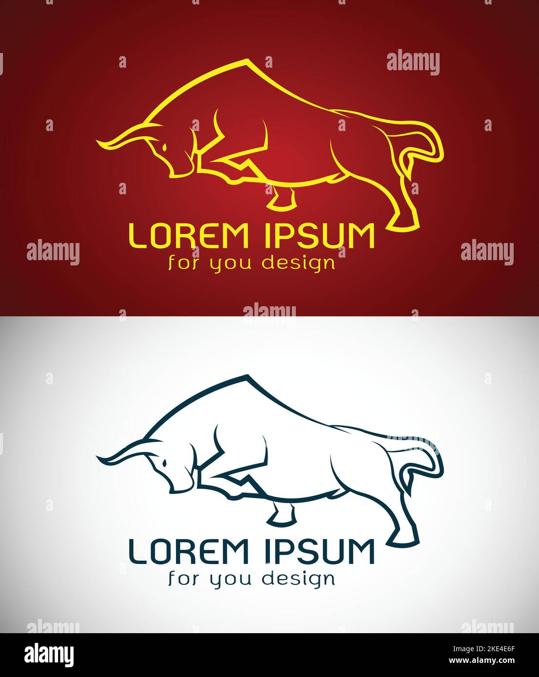 Vector image of bull design on white background and red background ...