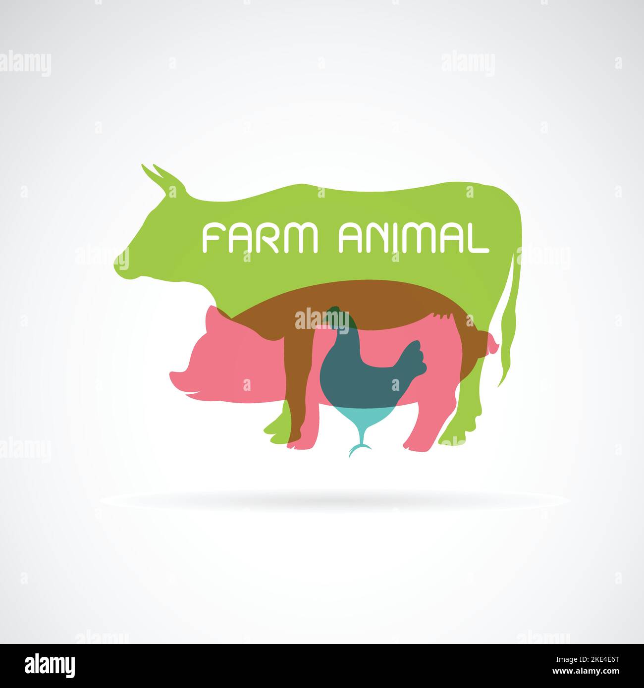 Vector group of animal farm label - cow, pig, chicken. Easy editable ...