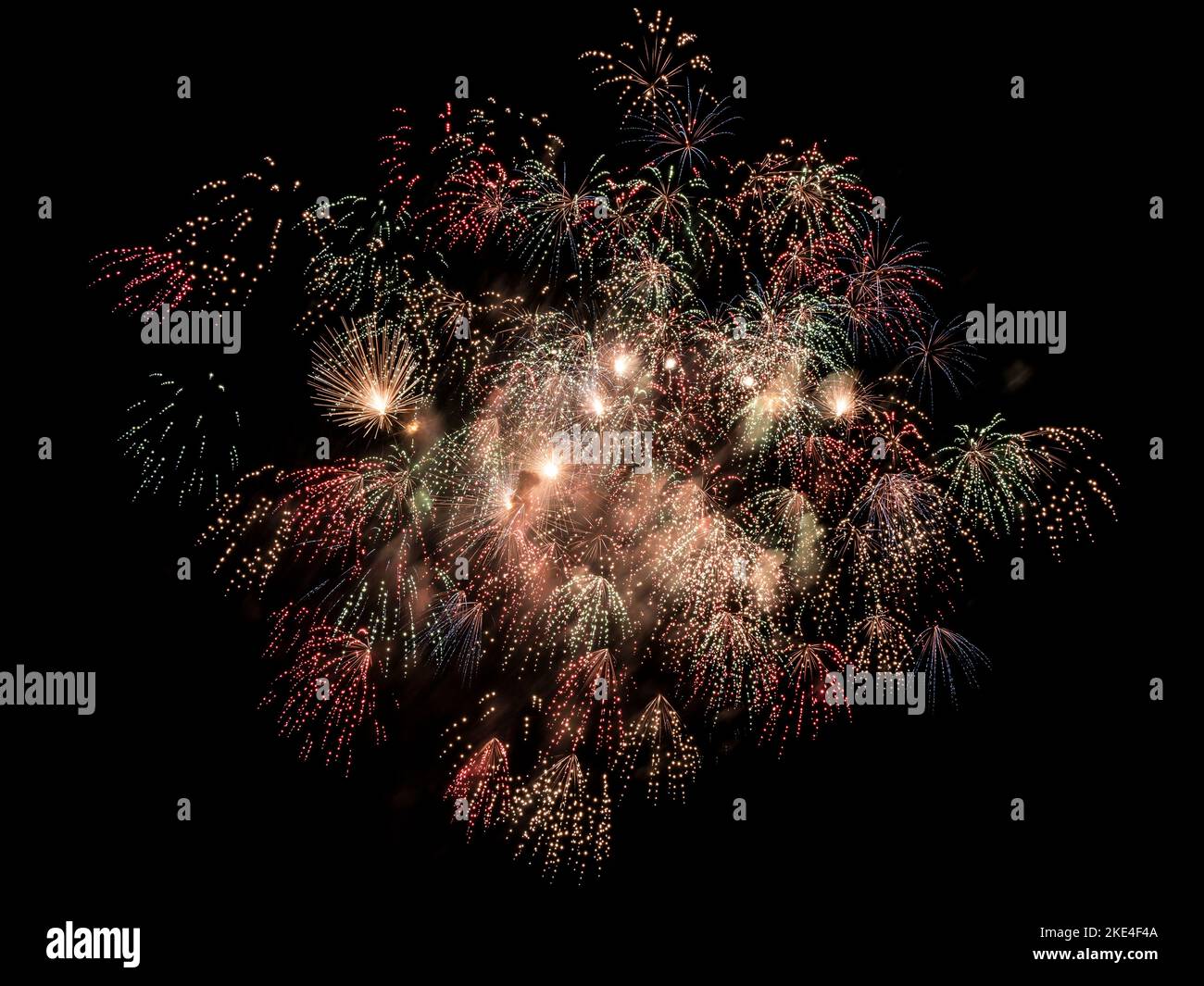 A scenic shot of the colorful fireworks against the night sky ...
